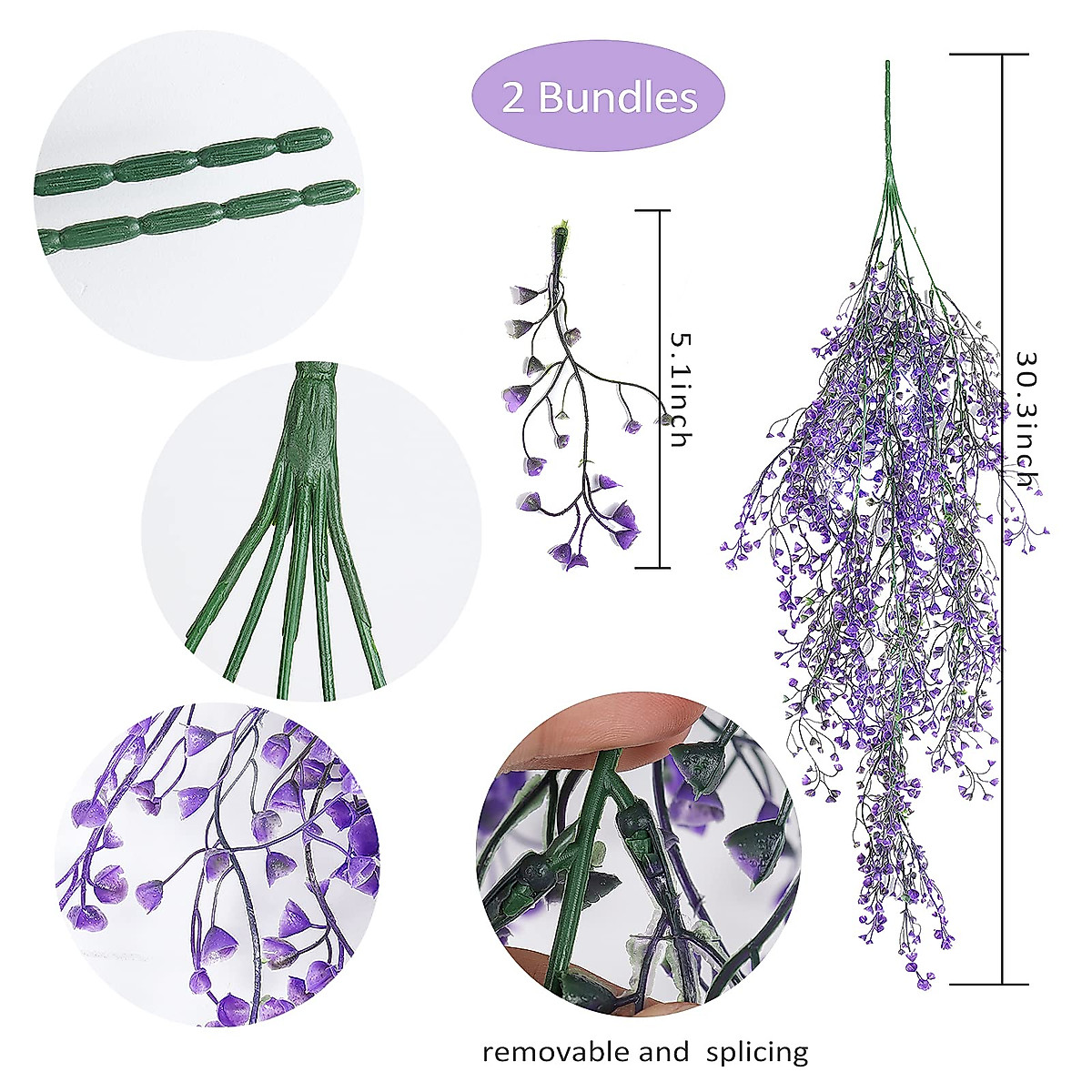 RECUTMS Vine Plant Fake 4 Pcs Ferns Plants Large Faux Artificial Hanging Plants Wall Plants Fake Ivy Room Decor Home Garden Wedding Party Indoor Outdoor Decorations(Purple 4P)