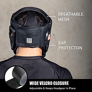 Elite Sports Best Boxing Headgear, Training Sparring Safety Head Guard for MMA, Kickboxing Trainees, Muay Thai, and Boxing for Adult Men (Black)