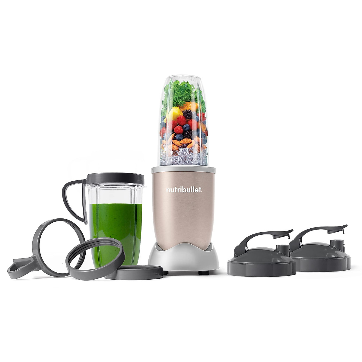 nutribullet Pro 900 Watt Personal Blender - 13-Piece High-Speed Blender/Mixer System, Champagne and NutriBullet 32 Ounce Colossal Cup with Standard Lip Ring