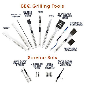 30 Piece BBQ Grilling Gift Set - Professional Grade Stainless Steel Barbecue Grill Tool Set with Aluminum Storage Case - Includes 4-in-1 Spatula Turner, Tongs and Many Other BBQ Grilling Accessories
