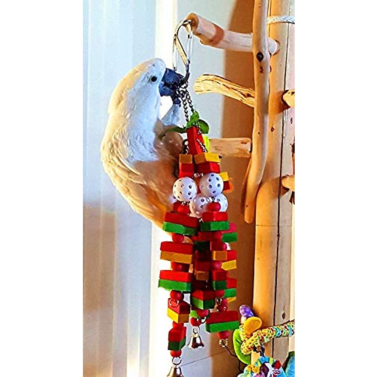 Litewoo Large Bird Parrot Swing Toys, Colorful Apple Shape Chew Wood Toy for Medium Large Bird and Parrot