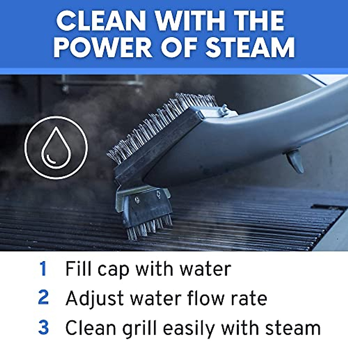 Grill Daddy Made in the USA Bristles GB91062S Barbeque Grill Steam Brush with Stainless Steel B, 15-Inch, Black