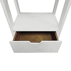 The Urban Port 4-Shelf Wooden Ladder Bookcase with Bottom Drawer, Distressed White