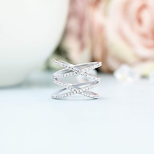 SOMEN TUNGSTEN Double X Criss Cross Ring Wide Knuckle Stackable Ring Wedding Bands for Women High Polished Size Size 5