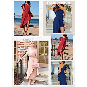 Dokotoo Womens Dresses One Shoulder Sleeveless Empire Waist Fashion Asymmetric High Low Ruffle Hem Slim Fit Bodycon Zippered Solid Color Casual Midi Dresses Black Medium