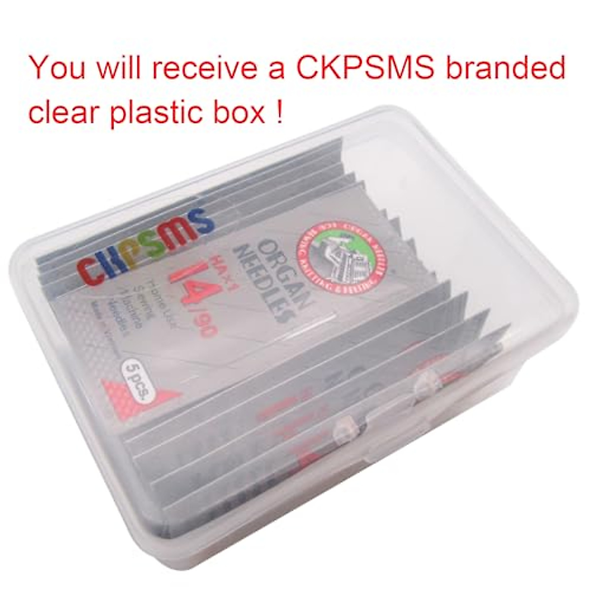 Organ Needle+CKPSMS Clear Plastic Box - Organ-HAX1 Sewing Needles Compatible with/Replacement for Singer Brand, Pfaff Brand, RICCAR Brand, NECCHI Brand,Brother Brand+(Organ-HAX1 14/90 100PCS)