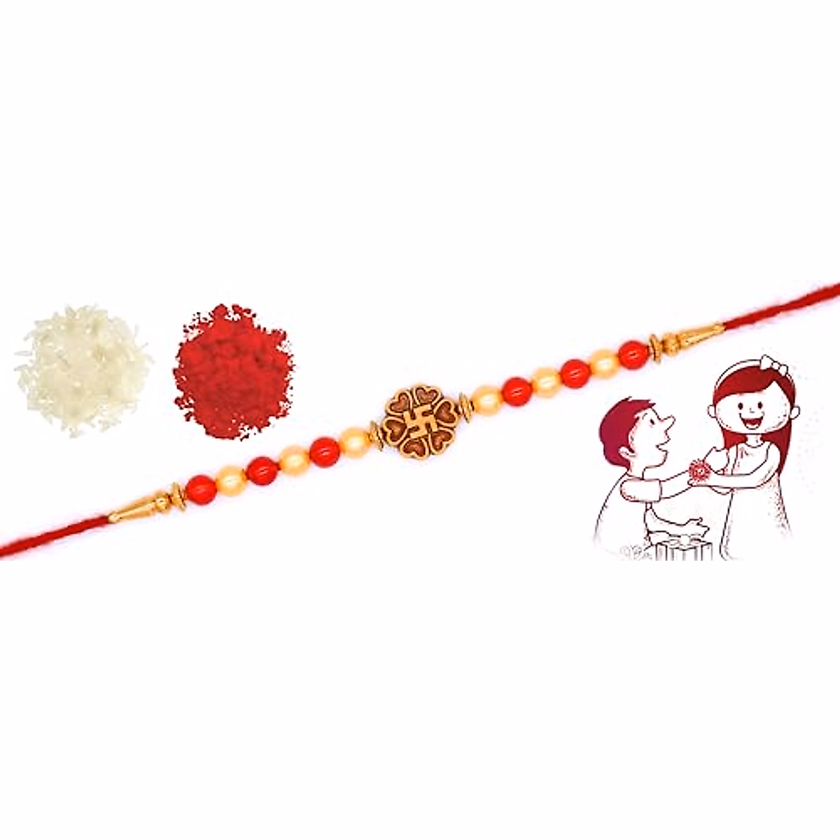 Dmoksh Rakhi for Brother 4 Pics Rakhi Set Designer Rakhi for Brother With Roli & Rise|God Rakhi for Raksha bandhan |Bracelet Rakhi|Wooden Beads&Pearl|Best Gift Rakhi for Brother.