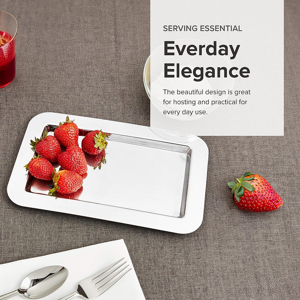 Frieling USA 18/10 Mirrored Finish Stainless Steel Serving Tray, 9.4-Inch by 5.6-Inch