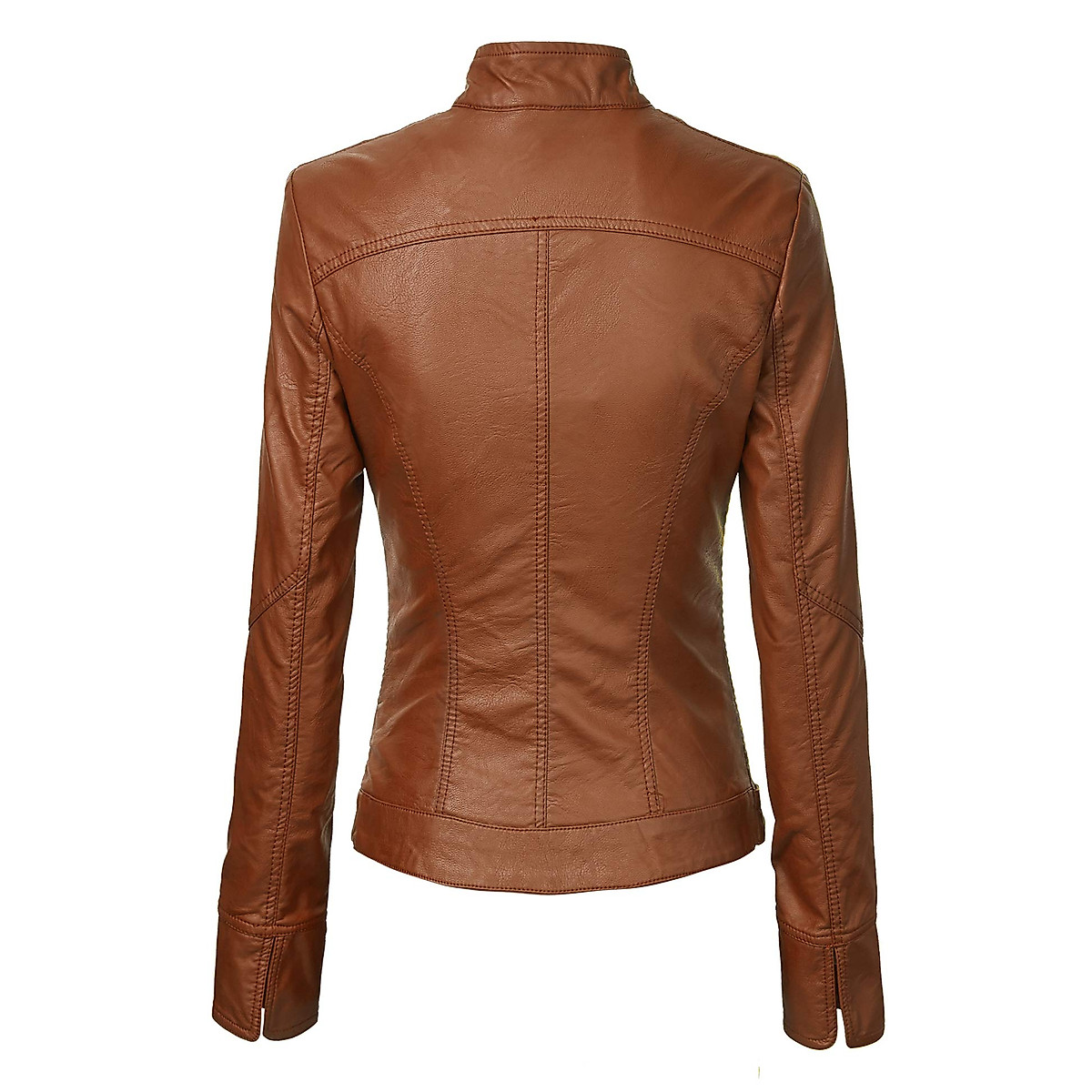 Lock and Love LL WJC747 Womens Dressy Vegan Leather Biker Jacket L Camel