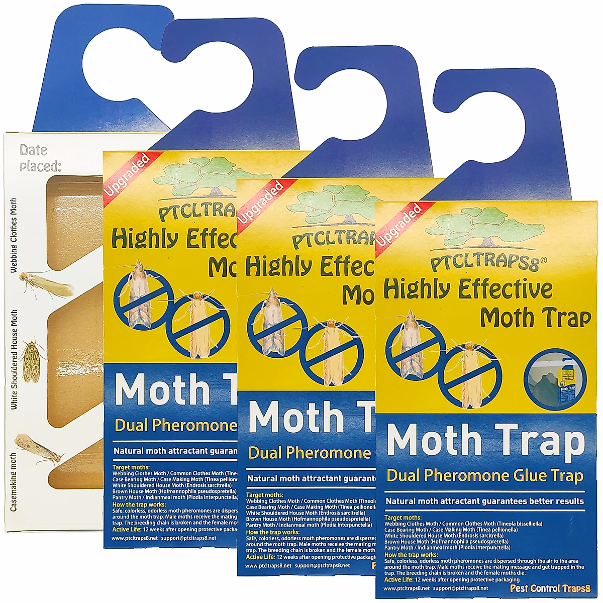 Effective Dual Moth Traps for Clothes and Pantry - Safe and Odor-Free Solution - Premium Pheromone - Pack of 4