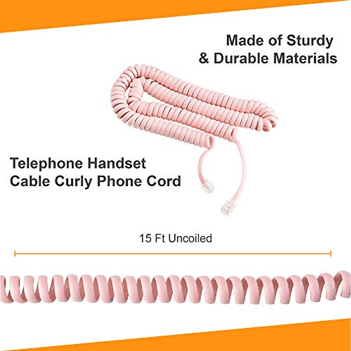 Tangle-Free Phone Cord for Landline - 15ft Ladies Pink