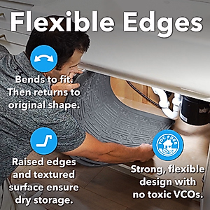 Xtreme Mats Waterproof Under Sink Mat (Gray 25" 1/4 x 19 1/4) Shelf Liner Cabinet Liner for Home Bathroom Vanity Cabinets Plumbing Leak Water Damage Prevention Flexible Under Bathroom Sink Driptray