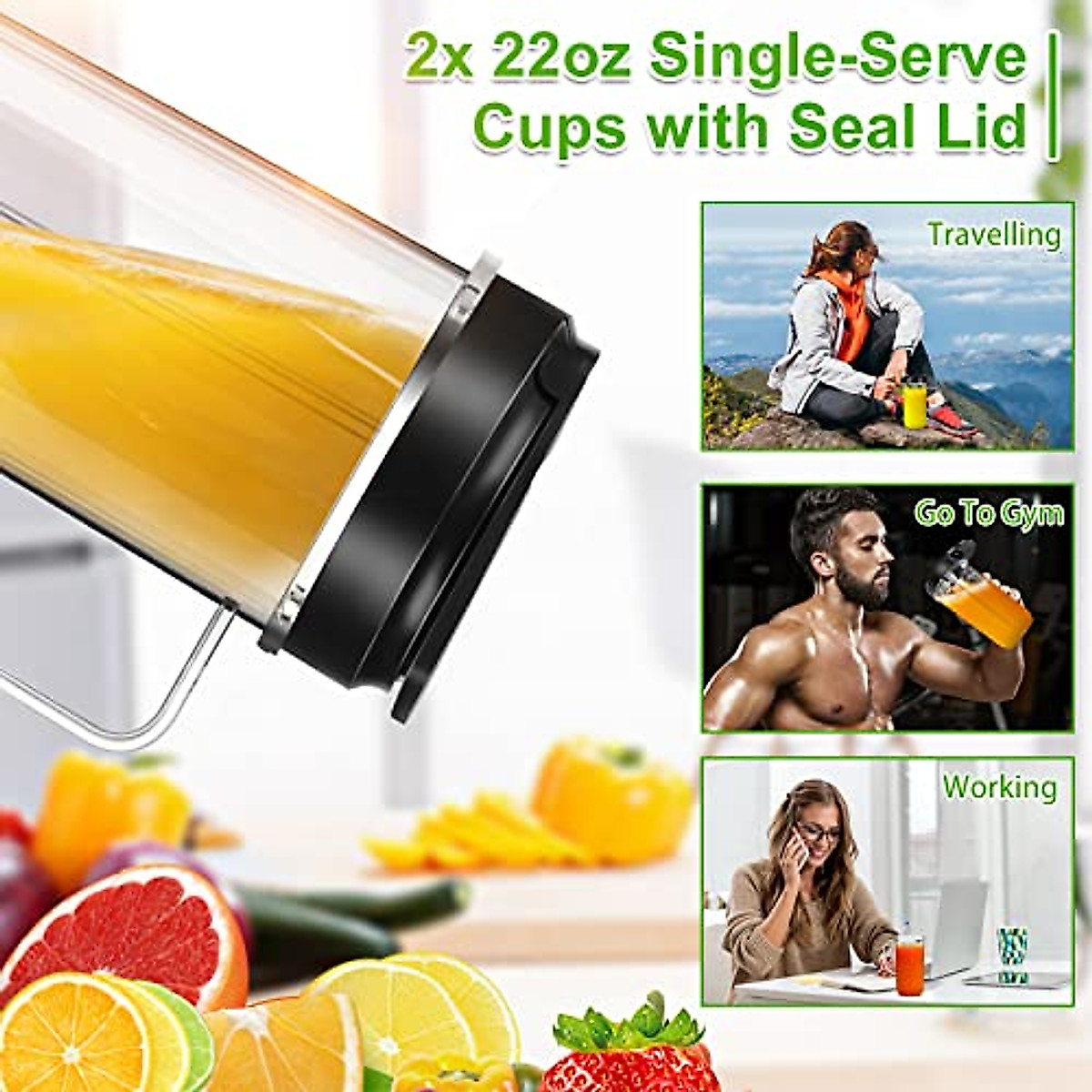 2 Pack Magic Bullet Blender Cups,Tall 22oz Cups Mugs Flip Top To-Go Lids & 4 Fins Cross Blade with Gasket Handle Replacement Part Compatible Magic Bullet Blender Juicer Mixer Accessories 250W MB1001