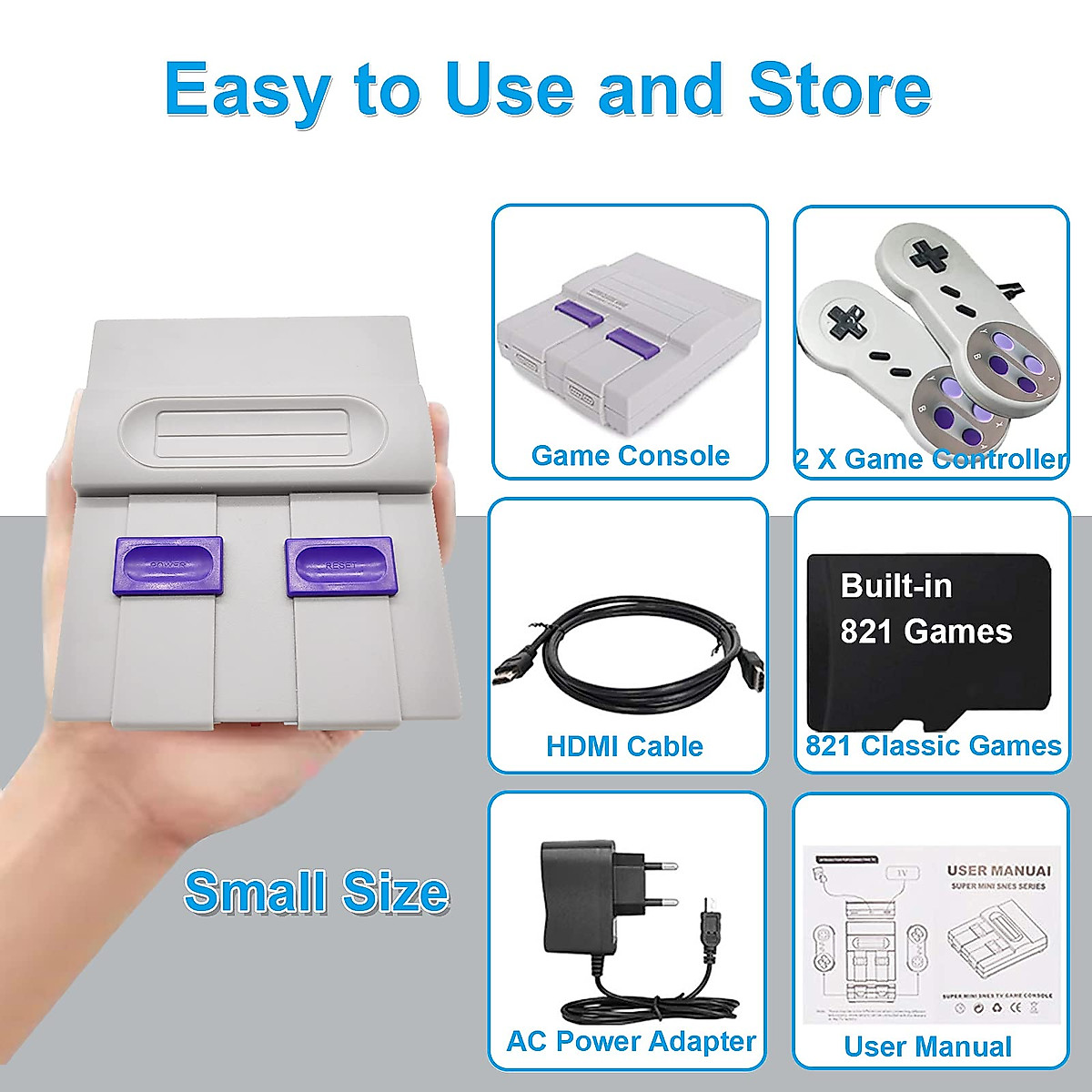 Handheld Game Console, Built-in 821 Games, HDMI HD Output, Children Gift/Birthday Gift/ Happy Child Memories, Childhood Classic Retro Game Console