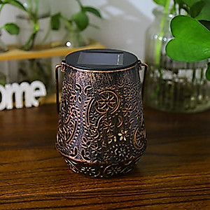 Solar Outdoor Lanterns with Hanging Handle Metal Gift Waterproof LED Light for Garden Patio Yard Pathway Decorations (2 Pack)