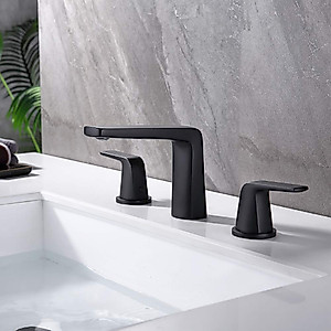 JAKARDA 8 inch 2 Handles Widespread Bathroom Faucet 3 Holes with Pop up Drain Assembly and Water Supply Lines (Black)