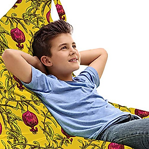 Lunarable Pomegranate Lounger Chair Bag, Vintage Style Sketchy Pomegranate Tree Illustration, High Capacity Storage with Handle Container, Lounger Size, Yellow Pale Green