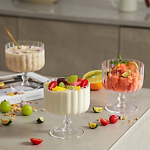 G Ribbed Dessert Bowl 18 oz set of 4 Ice Cream Bowls Large Serving Sundae Fruit Salad Pudding Snack Smoothie Trifle Cereal Nuts Yogurt