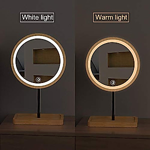 FQYYDD Illuminated Makeup Mirror Wooden Desktop Led Makeup Mirror Usb Charging Adjustable Bright