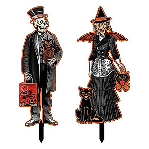 Halloween Yard Signs Mr Skeleton and Mrs Witch Decorative Yard Decorations Yard Sign Halloween Garden Decor Garden Stakes Scary Stakes for Patio, Yard, Lawn Halloween Party Decor 2 Pack