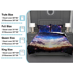 Lokaluo Milky Way Duvet Cover Twin Size 3D Printed Starry Sky Twin Duvet Cover Set Galaxy Outer Space Bedding Sets Science Fiction Art Style 3 Pcs Comforter Cover with 2 Pillowcases