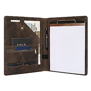 Personalized Leather Portfolio for Men, Engraved Leather Clipboard Portfolio Binder, Custom Leather Legal Pad Padfolio, Christmas Gift for His/Her (Clipboard, Grey-Standard)