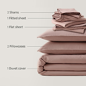 Double Stitch by Bedsure Cotton Tencel Duvet Cover Set and Sheet Set Bundle, Soft Luxury Bedding Set, Perfect for House Warming Gift, Dusty Mauve, King
