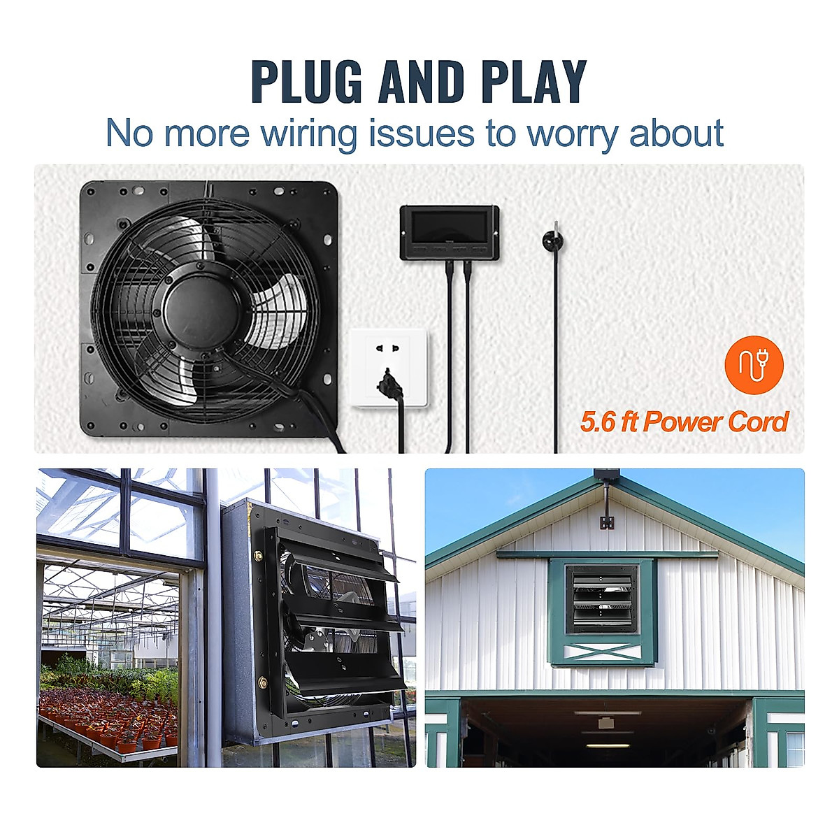 VEVOR 14'' Exhaust Fan with Temperature Humidity Controller, 1513 CFM, 10-Speed Adjustable Wall Mount Attic Fan, Ventilation and Cooling for Greenhouses, Garages, Sheds, ETL Listed