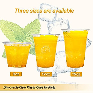 TashiBox 100 Count - 16 Ounce Plastic Cups, Ice Coffee Cups To Go - Crystal Clear PET Party Cups