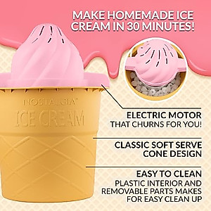 Nostalgia Electric Ice Cream Maker - Old Fashioned Soft Serve Ice Cream Machine Makes Frozen Yogurt or Gelato in Minutes - Fun Kitchen Appliance - Pink - 4 Quart