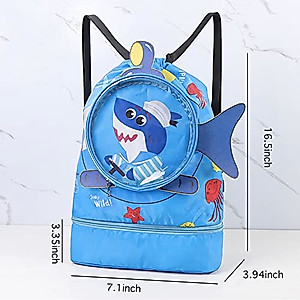 ITUBLE Dry Wet Separated Swim Bags for Swimmers Shark Pool Gear Drawstring Gym Bag Beach Backpack for Women Men Boys Girls Teener Camping Hiking Shopping Swimming Dance Travel With Shoe Compartments