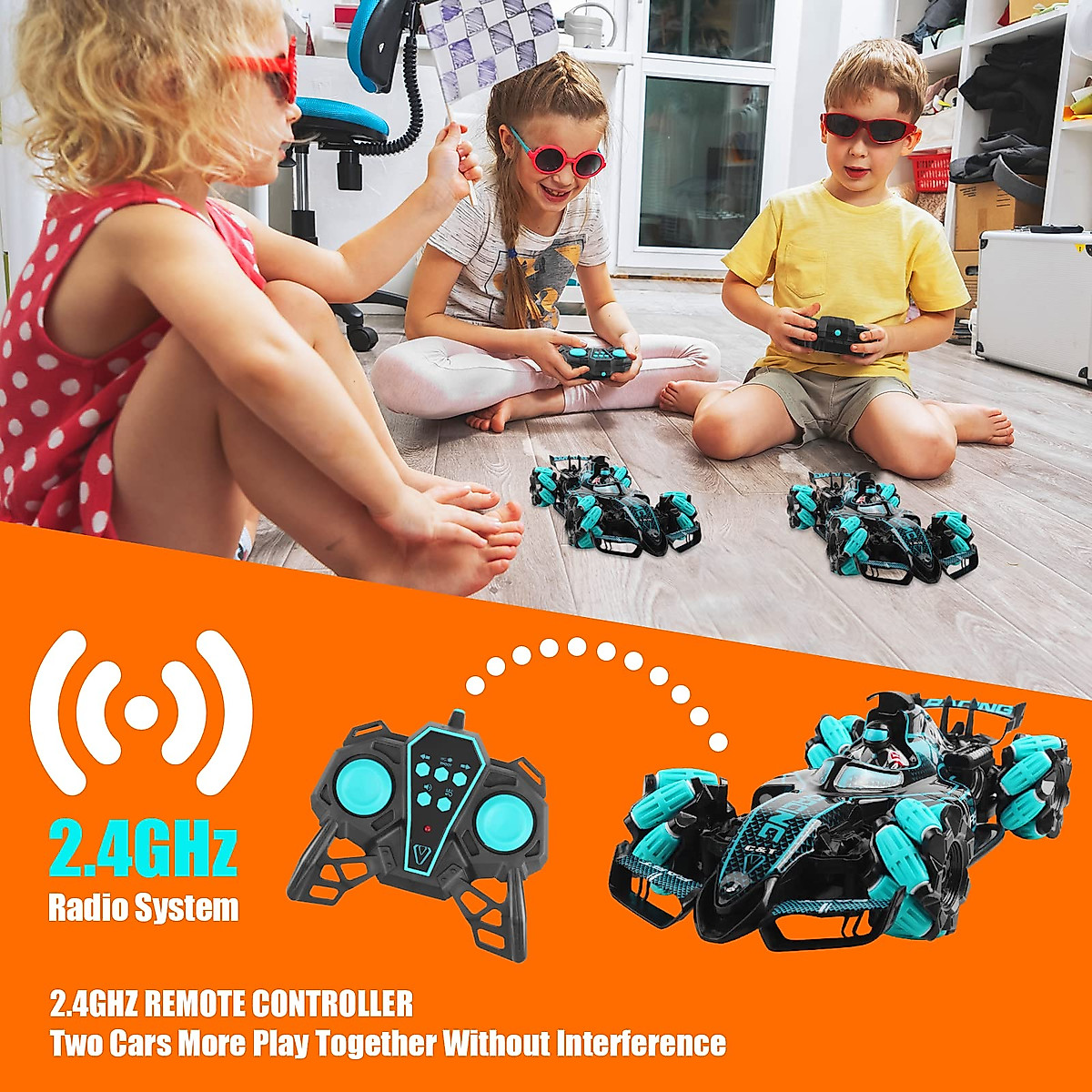 Smalody RC Car Toy, Fog Racer Remote Control Car Kids Racing Hobby Toy with Rear Fog Stream 1:12 4WD Crawler Toy Car Model Vehicle Boy Girl Adults LED Light Monster Truck with Rechargeable Battery