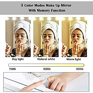 Filytop 22.8"x 18.1" Makeup Mirror with Lights,10X Large Hollywood Lighted Vanity Mirror with 15 Dimmable LED Bulbs,3 Color Modes,Touch Control,Tabletop or Wall-Mounted, White
