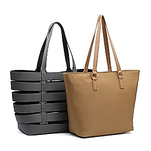 2Pcs Women Tote Handbag Oxford Cloth Purse Top Handle Work Bag Large Capacity Shoulder Bag For Work (Grey)