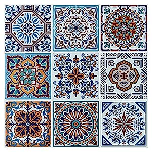 Peel and Stick Backsplash Tile Stickers, Colorful Talavera Mexican Tile, Stick on Wall Tiles (10 Sheets)