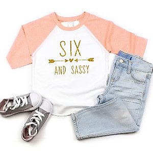 Bump and Beyond Designs 6 Year Old Birthday Shirt Girl Sixth Birthday Outfit (Peach/Gold 6-8)