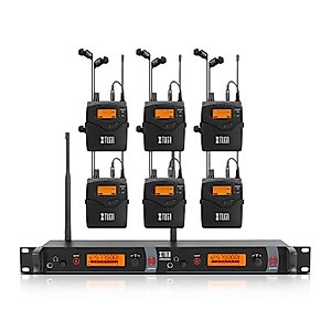 XTUGA RW2080 UHF IEM Wireless in Ear Monitor System, 2 Channel Wireless in Ear Monitor System with in Earphones IEM System 6 Bodypacks, Wireless Range 300Ft, 40 Frequencies 572MHz-599Mhz