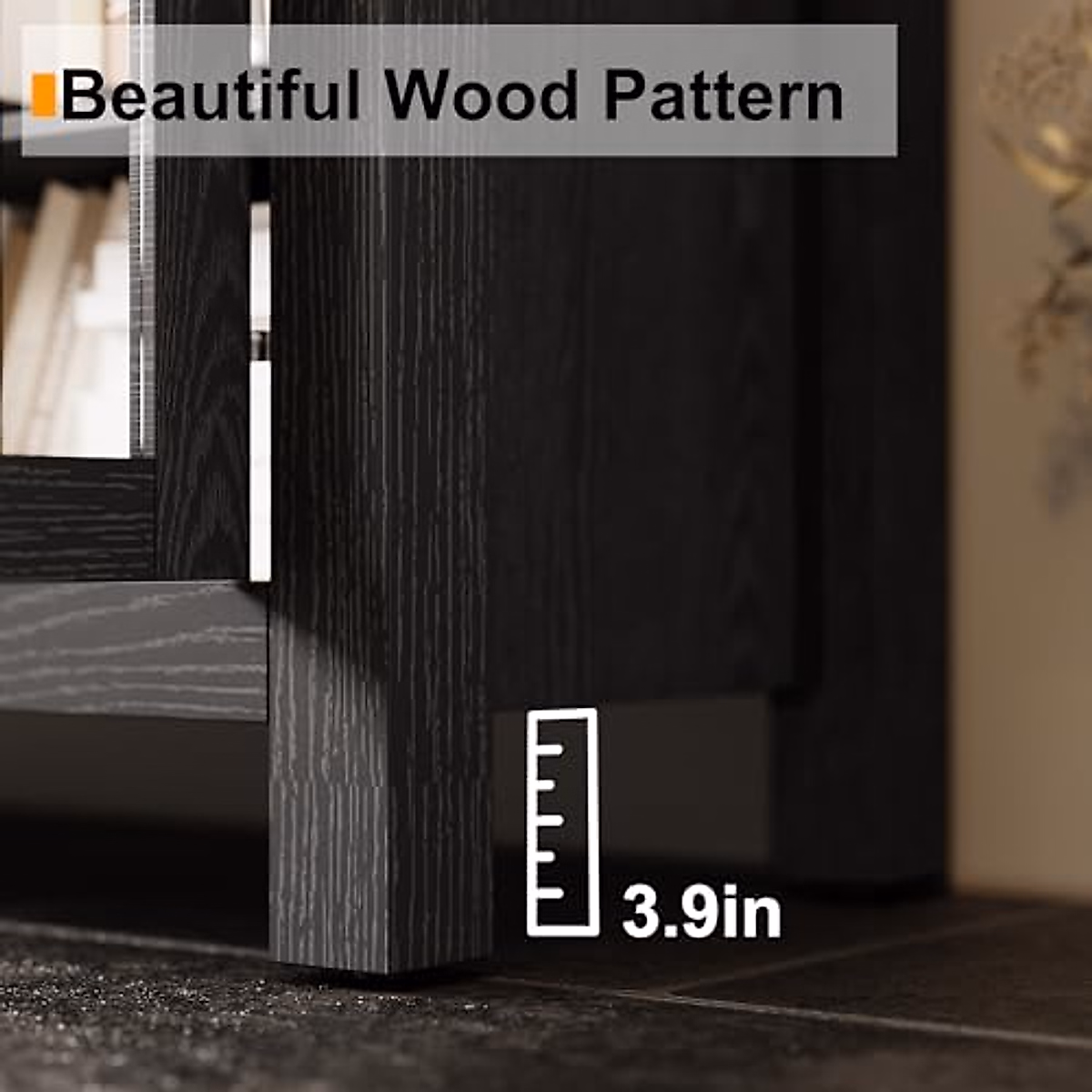 IRONCK 59” TV Stand with 23” Electric Fireplace, Glass Door TV Stand for TVs up to 65", Wood Entertainment Center for Living Room, Bedroom - Black