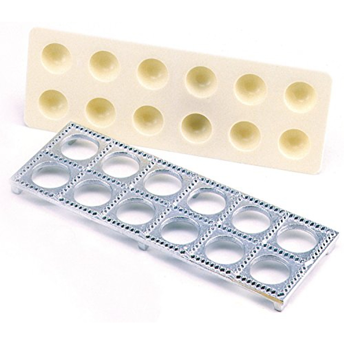 Norpro 3 Piece Ravioli Maker and Press Set with Rolling Pin, Large, White and silver