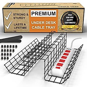 Under Desk Cable Management Tray, Cord Organizer for Desk, Cable Organizer, Wire Organizer, Cord Management, Cable Management Under Desk, Wire Holders for Desk - Black Cable Tray - Set of 2X 17