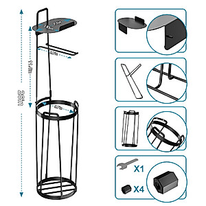 ROLABAM Heavy Weighted Toilet Paper Holder (with Reserve Function and Shelf) Free Standing Toilet Paper Storage，Spare Tissue Paper Roll Holder Storage Stand for Bathroom Total Height 26" ，Matte Black