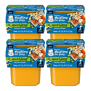 Gerber Mealtime for Baby 2nd Foods Power Blend Baby Food Tubs, Nourishing Blend of Veggies, Grains & Beef, Pureed Baby Food (Pack of 4, Chicken Noodle)