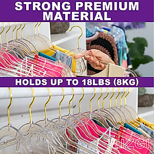 Premium Clear Invisible Acrylic Hangers,Crystal Plastic Hangers with Bling Gold Glitter 50 Pack Ultra Slim & Space Saving Suit Hangers for Coats, Pants & Dress Clothes