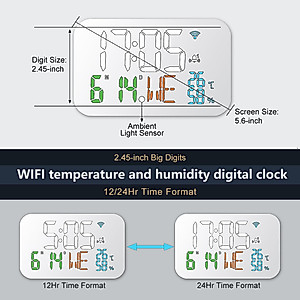 JXJHOVV Alarm Clocks for Bedrooms,Digital Clock, Alarm Clock with Temperature Humidity,Calendar,Week,Accurate time,Snooze,12/24 H,Small digital clock,Office decor,4 Level of Brightness, Orange