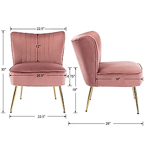Janoray Velvet Accent Chair Set of 2 Comfy Mid-Century Modern Living Room Chair Armless Slipper Chair Single Sofa Chair with Golden Legs Wingback for Bedroom Guest Room, Pink
