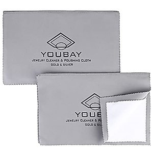 YouBay Pro Size Jewelry Cleaning Cloth & Silver Polishing Cloth, 11'' x 14'' Jewelry Polishing Cloth for Sterling Silver | Gold | Brass | Platinum, Has Both Cleaning and Polishing Cloth (Grey 2pack)