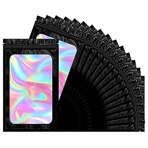 FITIMOR Smell Proof Bag, 100 PCS Mylar Bags, Holographic Bags with Sealing Strip, Resealable Bags for Small Business, Candy, Gift, Packaging Bags for Earring, Nails, Lash, Jewelry (2.4x3.9 Inch)