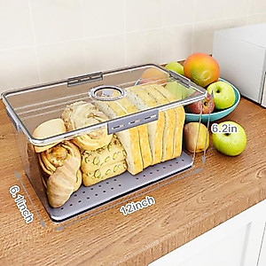 Bread Box for Kitchen Counter Airtight with Bread Bag & Tongs, Bread Storage Container with Time Recording Lid for Homemade Bread, Bread Keeper for Loaf, Toast, Bagel, Donut, Bread Saver Holder (Grey)
