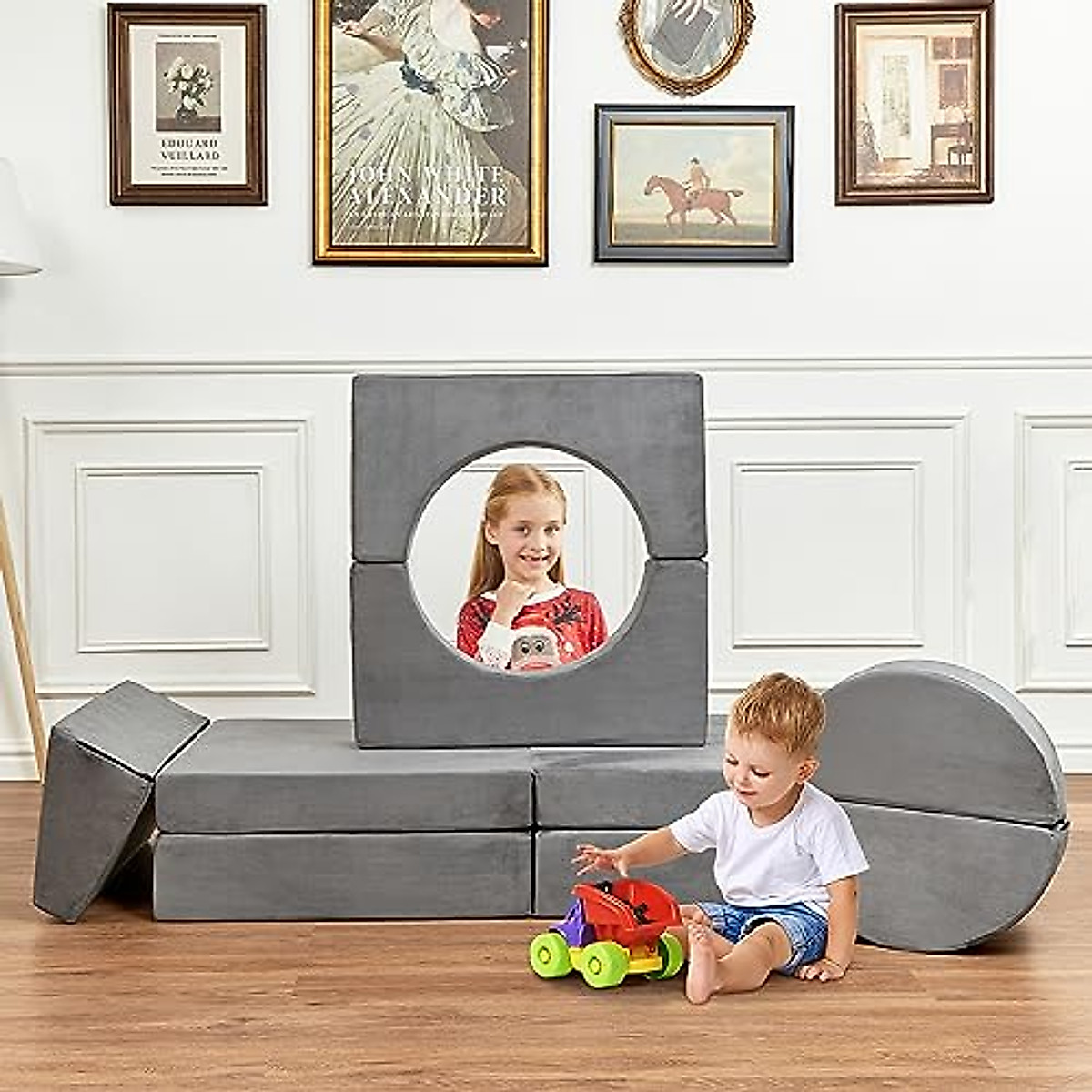LEZASTAR Modular Kids Play Couch, Play Couch Sofa for Kids,Kids Modular Couch for Bedroom Playroom, Kids Couch Building Fort for Boys and Girls, Grey