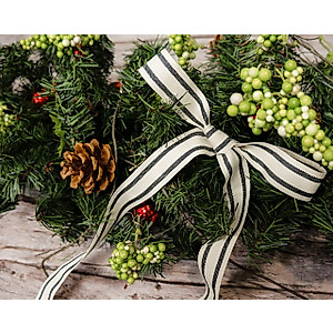 CT CRAFT LLC Ivory Cotton Black Stripes Ribbon 1" x 10 Yards for Home Décor Gift Present Wrapping DIY Crafts Birthday Wedding Bouquet Christmas